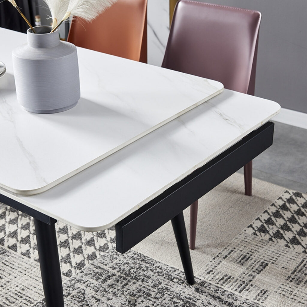 BIANCO Extendable Sintered Stone Rectangle Dining Table and Chairs ...