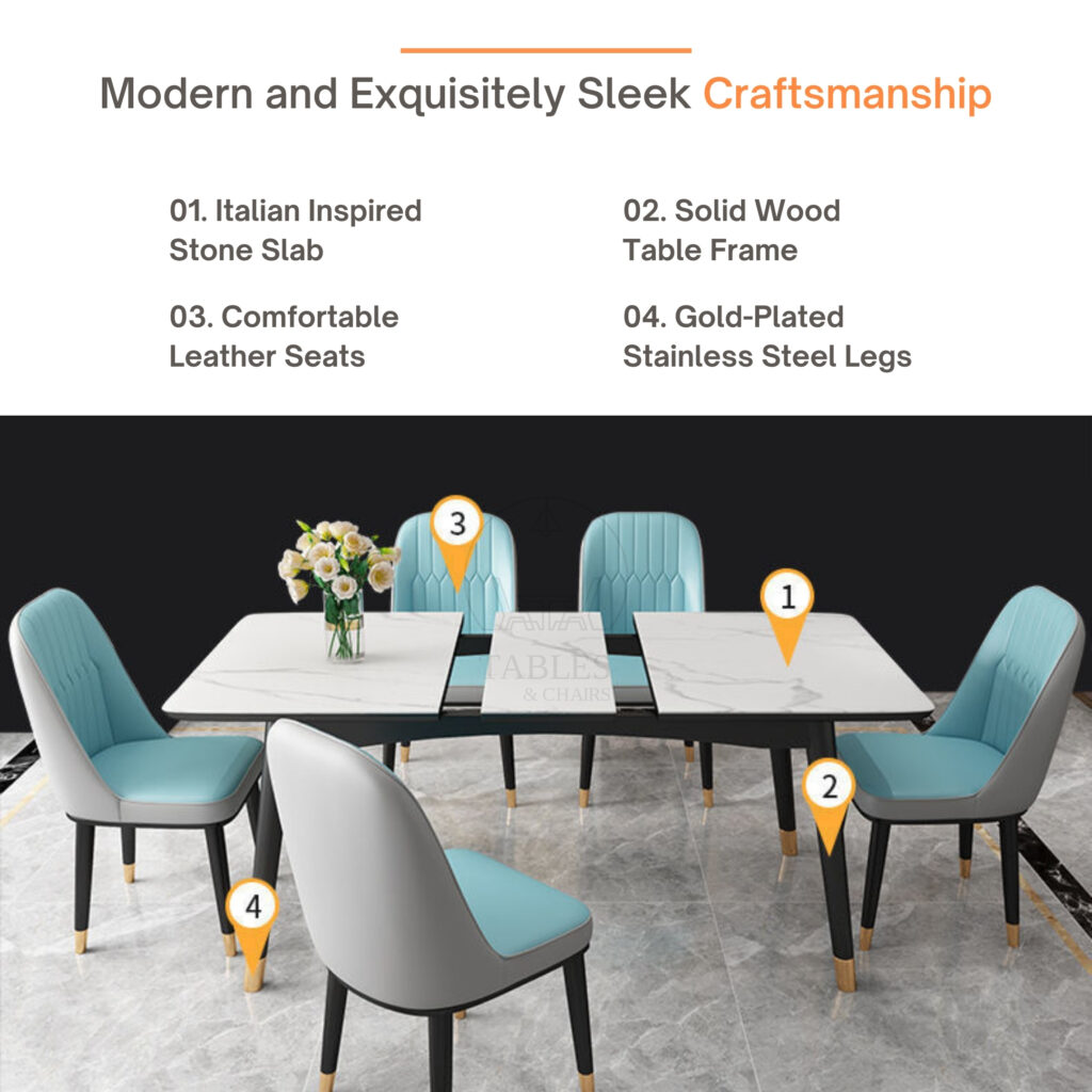 JULIEN Extendable Sintered Stone Rectangle Dining Table and Chairs - Table And Chairs Singapore