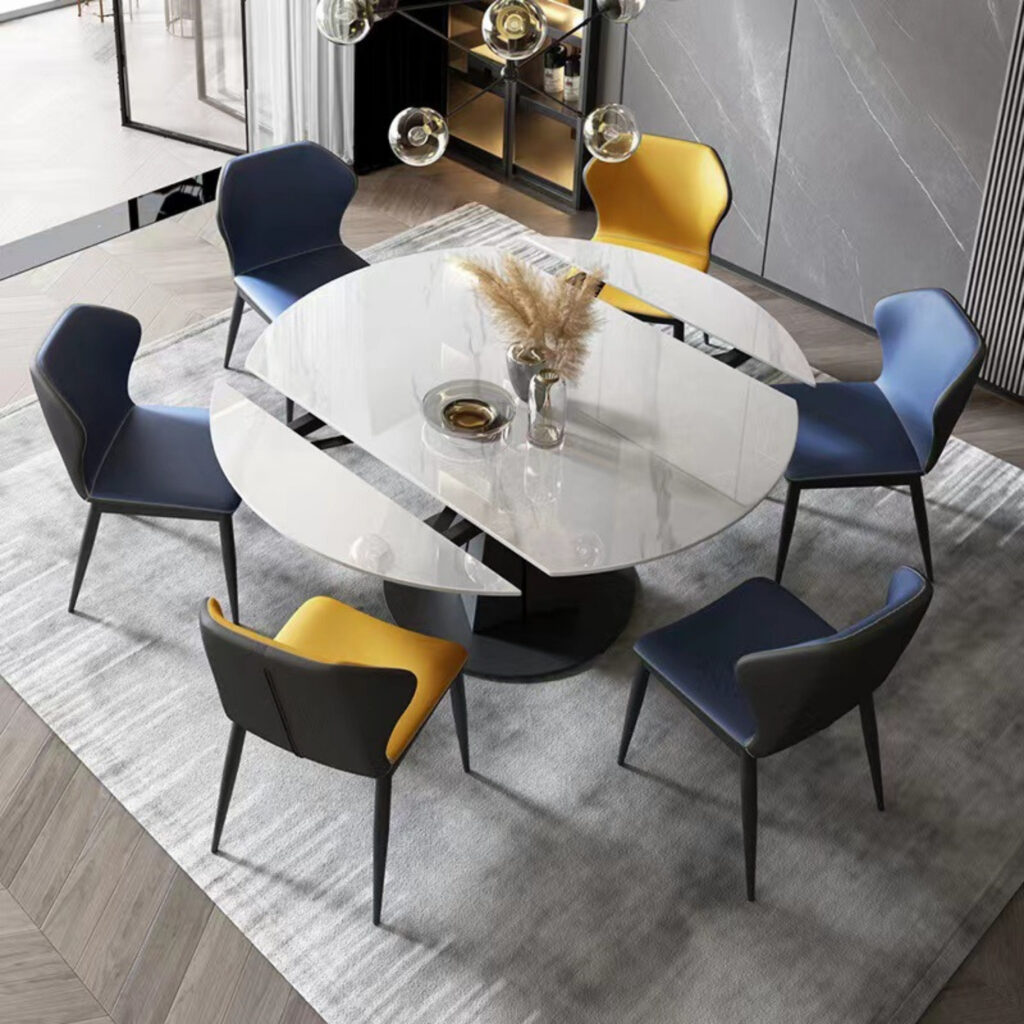 NERO Extendable Sintered Stone Round Dining Table and Chairs - Table ...