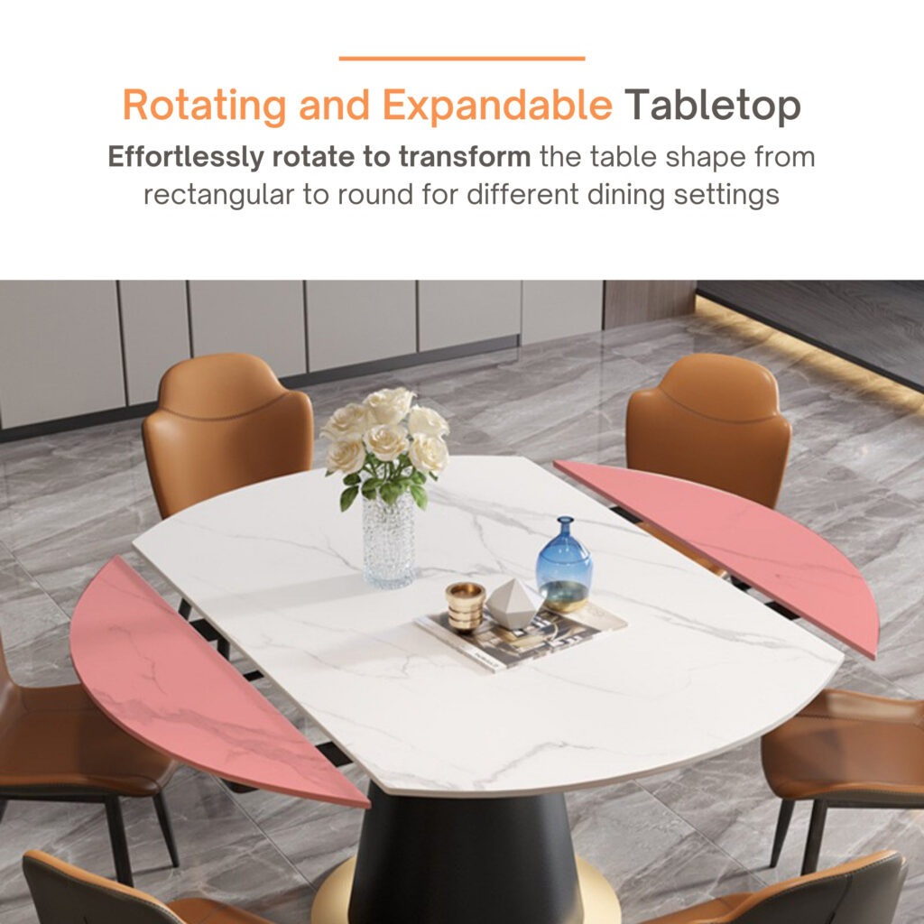 PIETRA Extendable Sintered Stone Round Dining Table and Chairs - Table ...