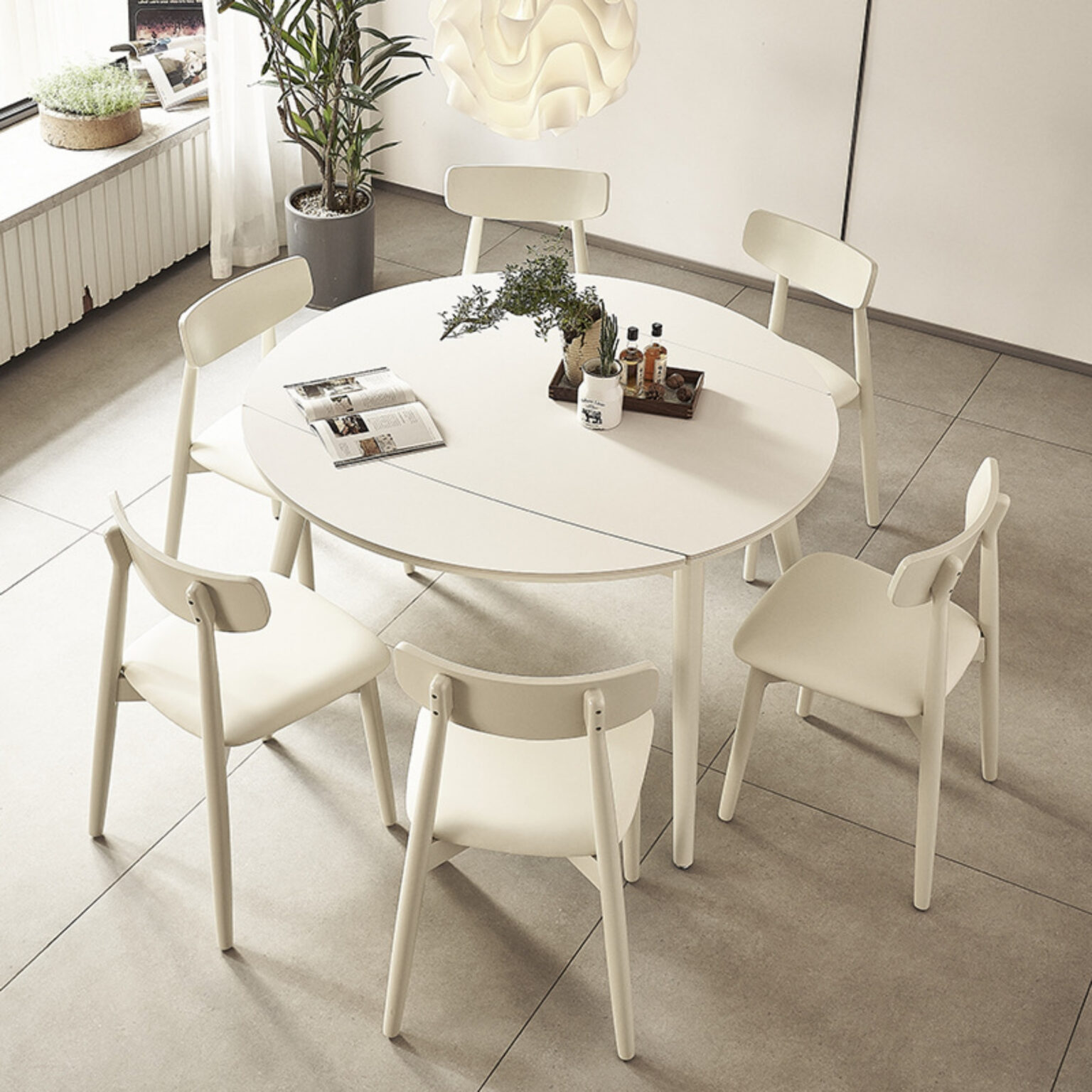 CREMA Extendable Sintered Stone Round Dining Table and Chairs - Table ...