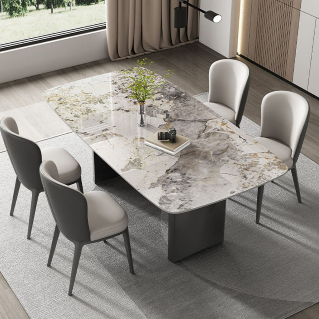 BOGOTA Sintered Stone Rectangle Dining Table and Chairs - Table And ...
