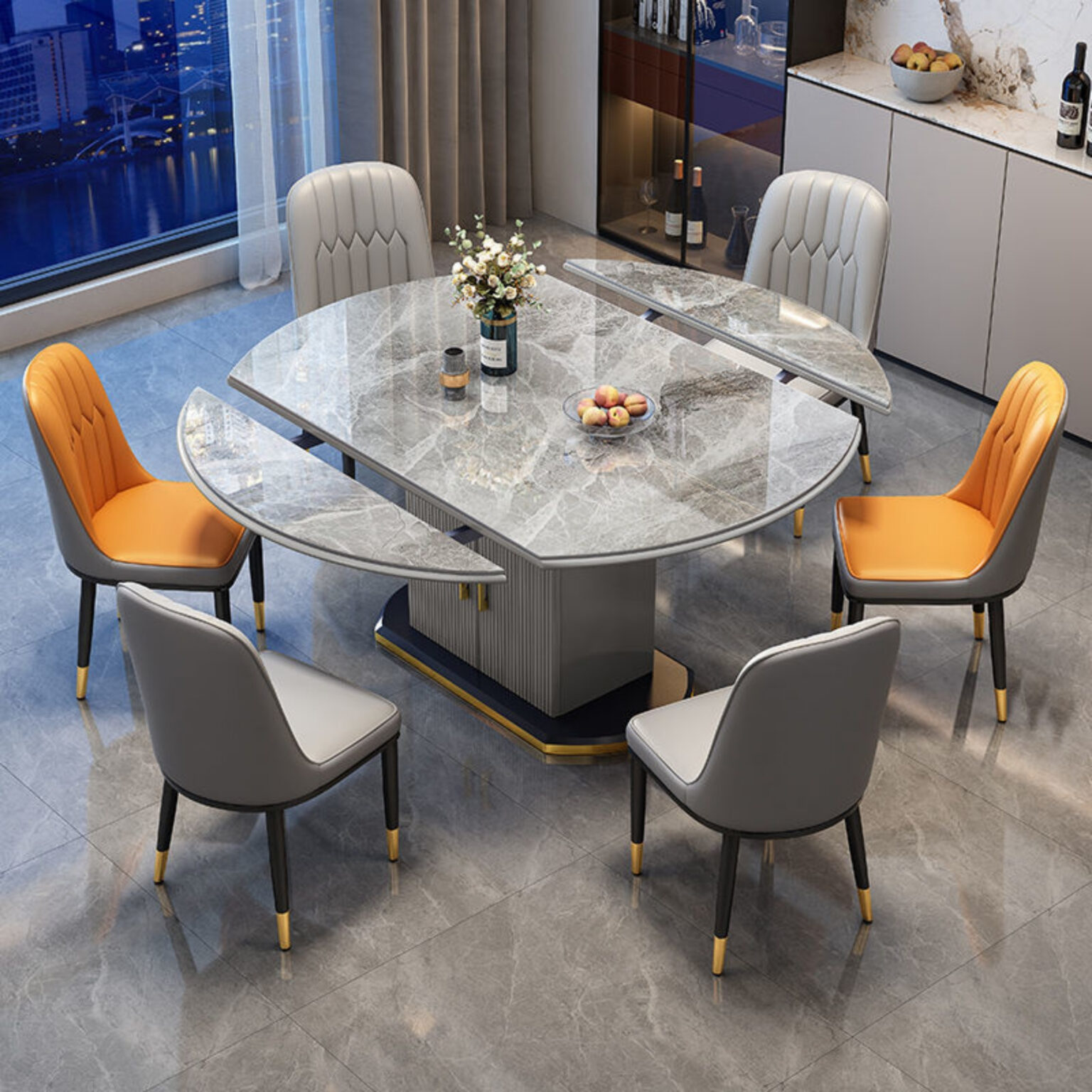 LUCE Extendable Sintered Stone Round Dining Table and Chairs - Table ...