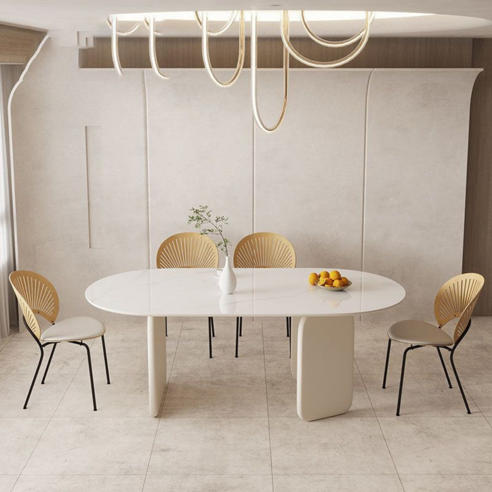 LORAM Sintered Stone Oval Dining Table and Chairs - Table And Chairs ...
