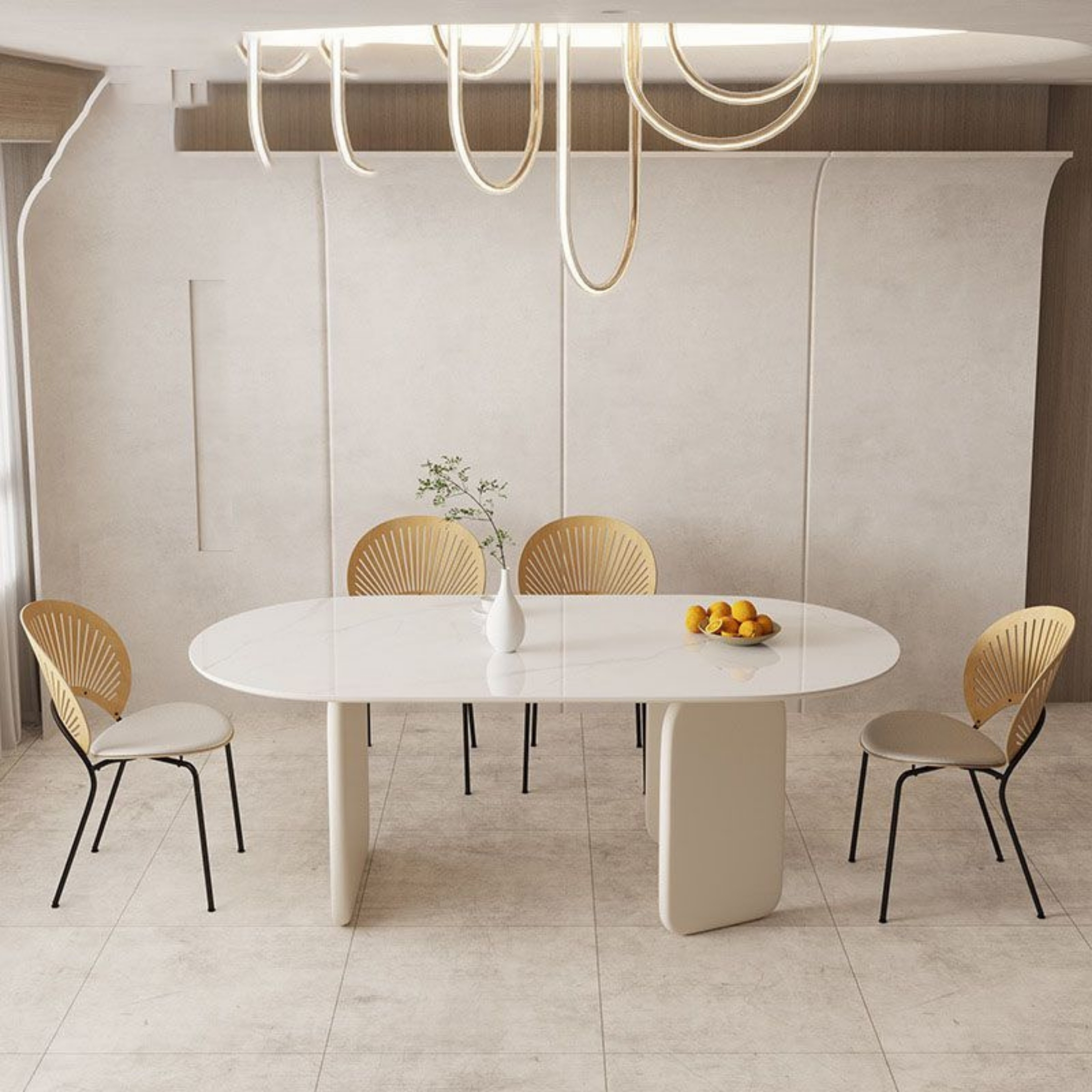 LORAM Sintered Stone Oval Dining Table and Chairs - Table And Chairs ...
