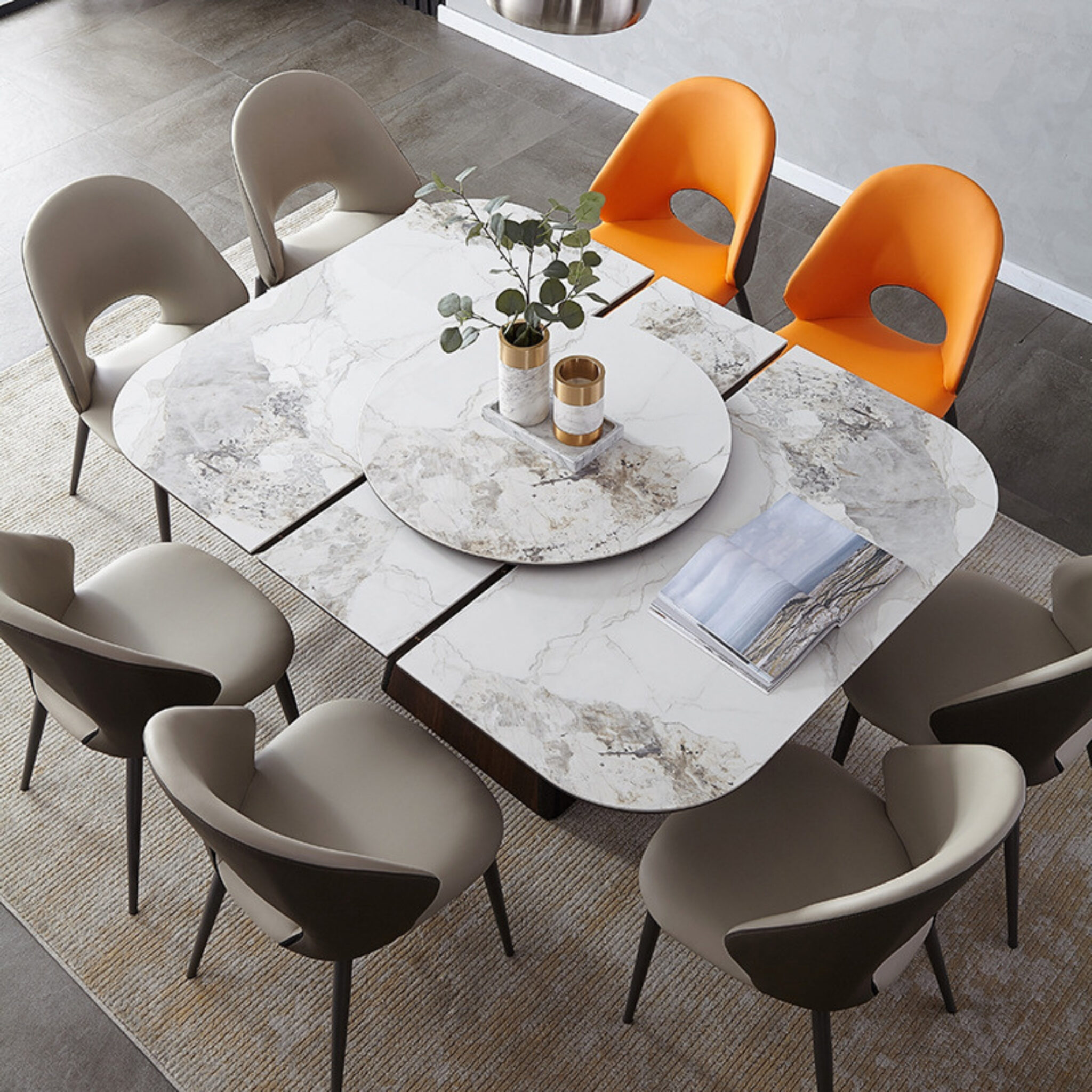CLEO Extendable Sintered Stone Round Dining Table and Chairs - Table ...