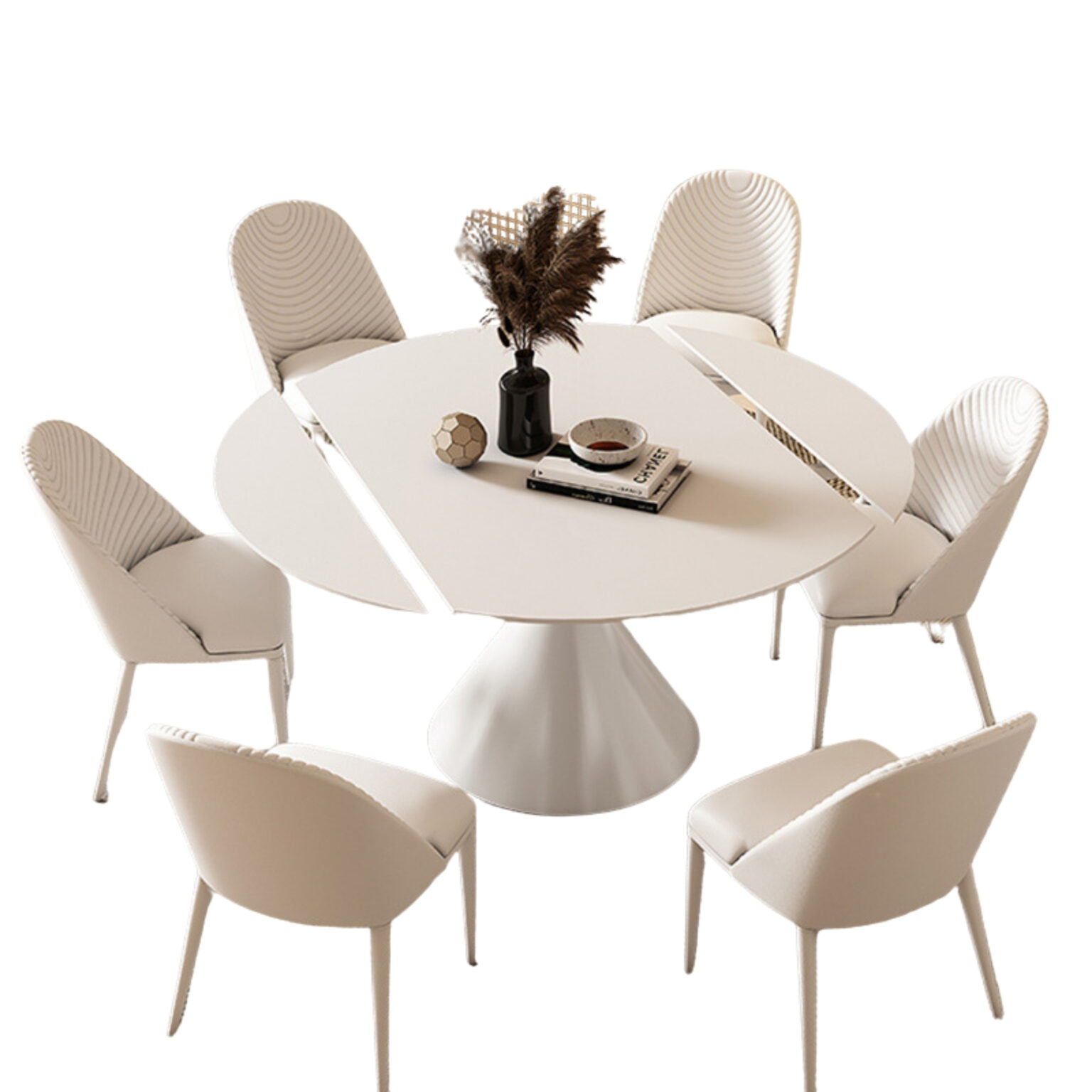 CIRCE Extendable Sintered Stone Round Dining Table and Chairs - Table ...